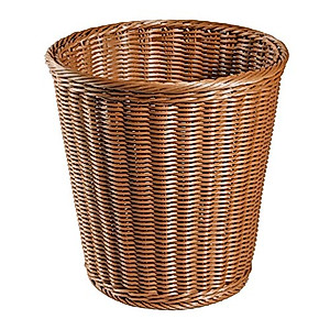 VOSAREA 1PC Plastic Wastebasket Simulated Rattan Woven Trash Basket Home Garbage Container Wastebasket Retro Waste bin (Imitated Rattan Style)