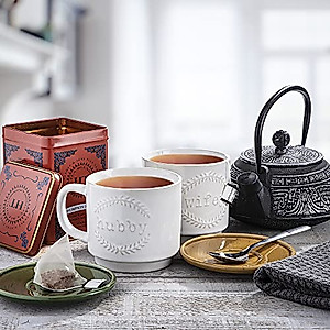 Sheffield Home Wifey and Hubby Coffee Mug Set- White Ceramic Couples Coffee Cups- Cute Set of 2 (12 oz Each) Stackable Mugs Sets- Engagement Mugs for Couples