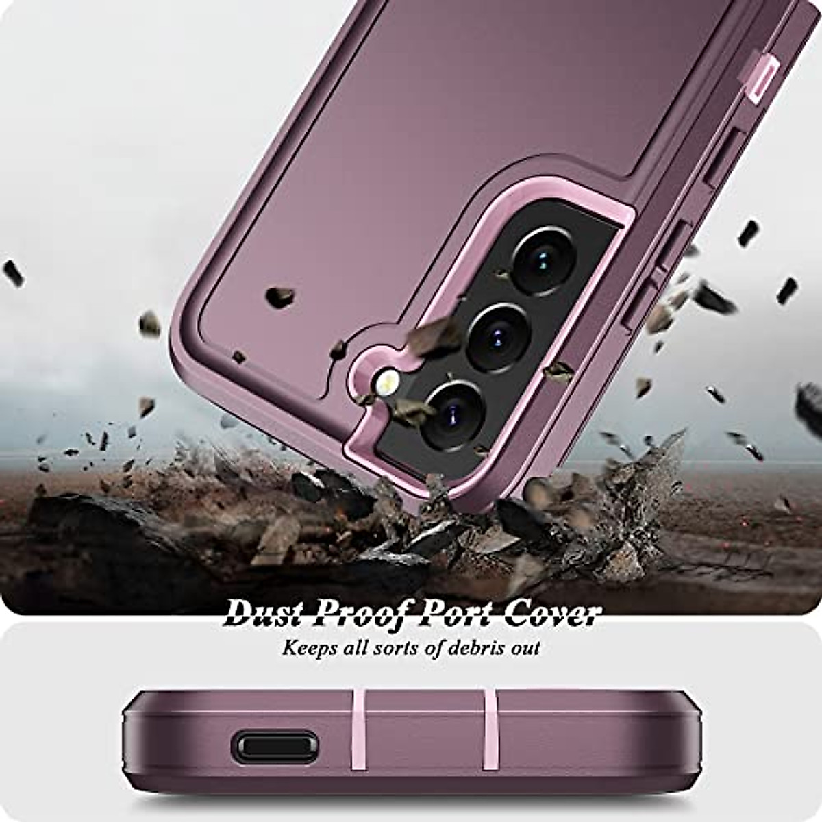 Qireoky for Samsung Galaxy S22 case with Stand Heavy Duty Protective Multi Layers 3 in 1 Shock Absorb Bumper Anti-dust Port Cover Non-Slip Drop Proof Phone Case for Samsung S22(Purple)