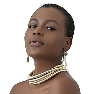 N-BOOMOR Gold African Choker Necklace Layered Collar Necklace Short Chunky Tribal Boho Style Statement Necklace African Jewelry for Women, with 2 Earrings, Golden Set, 13.7 Inches