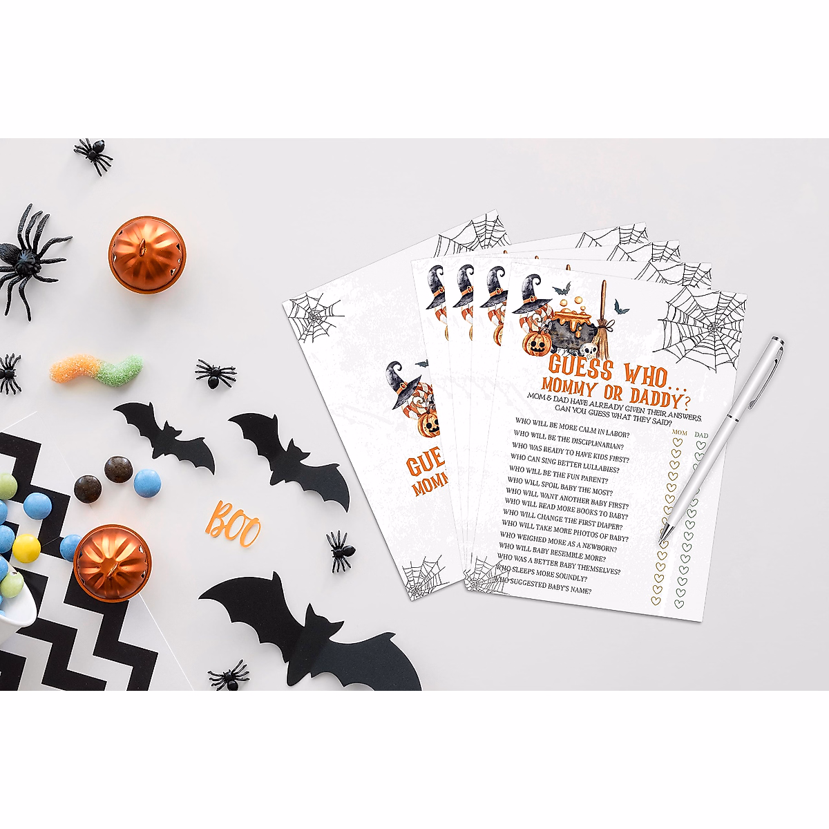 Halloween Guess Who Mommy or Daddy Game, Halloween Game for Baby Shower, Baby Shower Decorations, Fall Gender Reveal Party Supplies, Set of 30 Game Cards - WY18