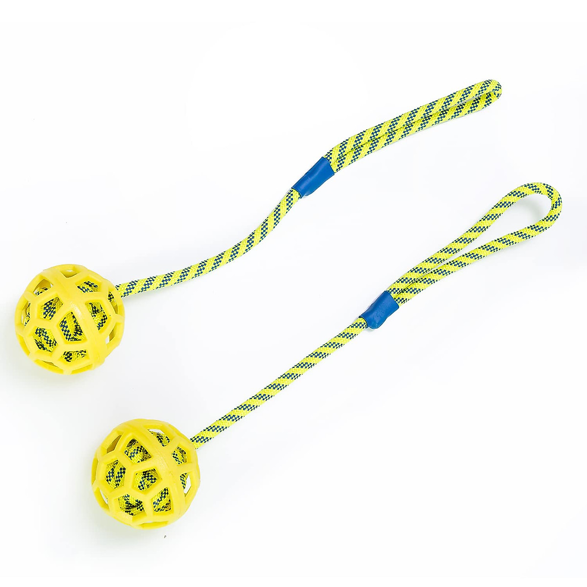 BlueHomy Dog Rope Toys Training Ball -On Rubber, Toy with Handle, Exercise and Reward for Dogs Chew,Dog Pull Toy- Throw - Tug Fetch , Gifts Set of 2, DTB1001YEL-2X, Yellow