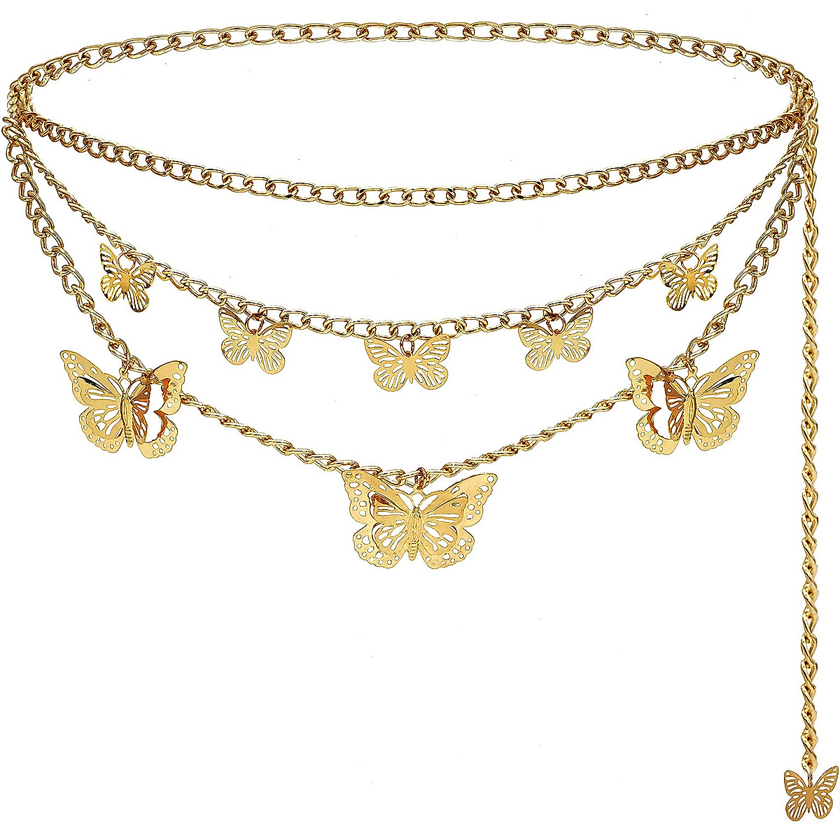 Glamorstar Chain Belts Multilayer Waist Chain Adjustable Waist Belt for Women Girls Butterfly Gold 130cm/51.2IN