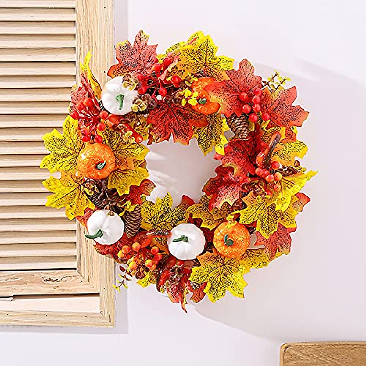 Fall Front Door Wreath Thanksgiving Winter, Halloween Wreaths for Front Door Autumn Festival Wedding Silk Vine Welcome Sign Flower Colorful Grain Yellow Wreaths Pinecones