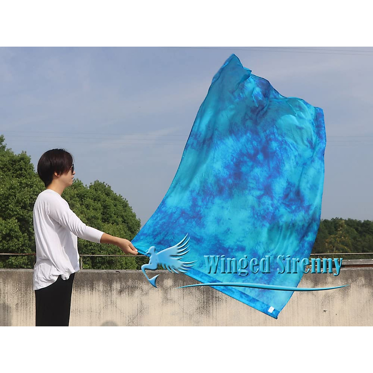 Winged Sirenny Porphetic Praise Dance Worship Flex Flags, 50" Rectangular Dance Ministry Streamer (Blue Moon)