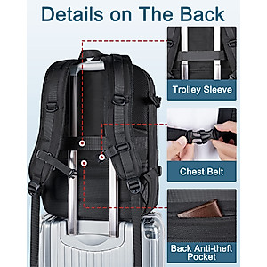 DEEGO Carry on Backpack, 40L Flight Approved Travel Backpack for Men Women, Extra Large International Travel Luggage Backpack Water Resistant Weekender Overnight Bag Daypack Fit 17 Inch Laptop, Black