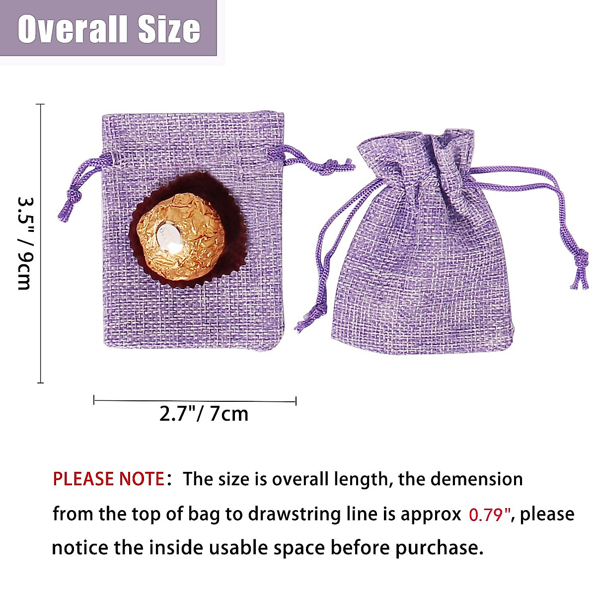 Bezall 20pcs Burlap Bags with Drawstring 2.7 x 3.5 inch, Linen Gift Bags Jewelry Pouches Sachets for Wedding Party Favor, DIY Crafts Projects, Presents (Light Purple)