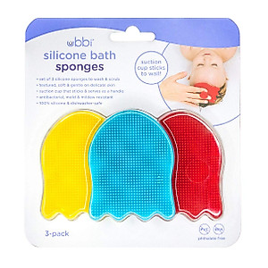 Ubbi Jellyfish Silicone Baby Bath Sponges, Baby Bathing and Care Essentials for Newborns, Baby Bath Brushes for Dry Skin and Cradle Cap, Set of 3