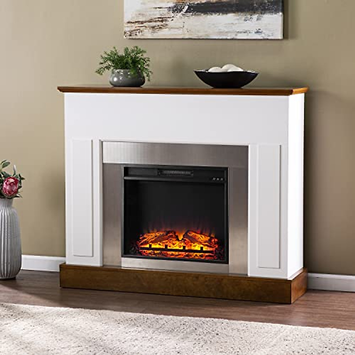 SEI Furniture Eastrington Industrial Electric Fireplace, White