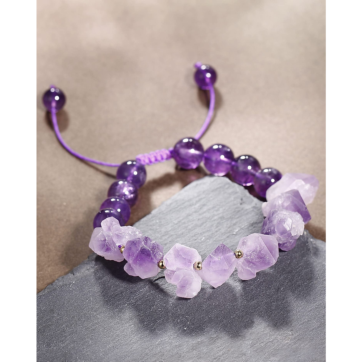 Jewever Natural Amethyst Crystal Bracelet for Women Healing Gemstones and Crystals Beaded Bracelets Meditation Balance Gifts Adjustable