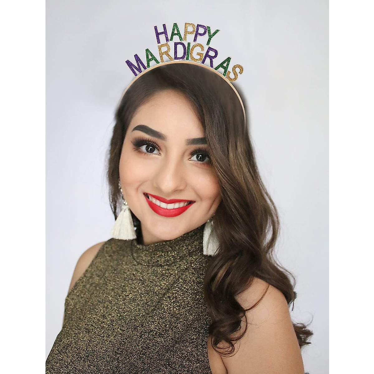 HEIDKRUEGER Mardi Gras Headbands Glitter Clown Jester Fleur De Lis Headband Enamel Letter Carnival Costume Party Hair Hoop Accessory