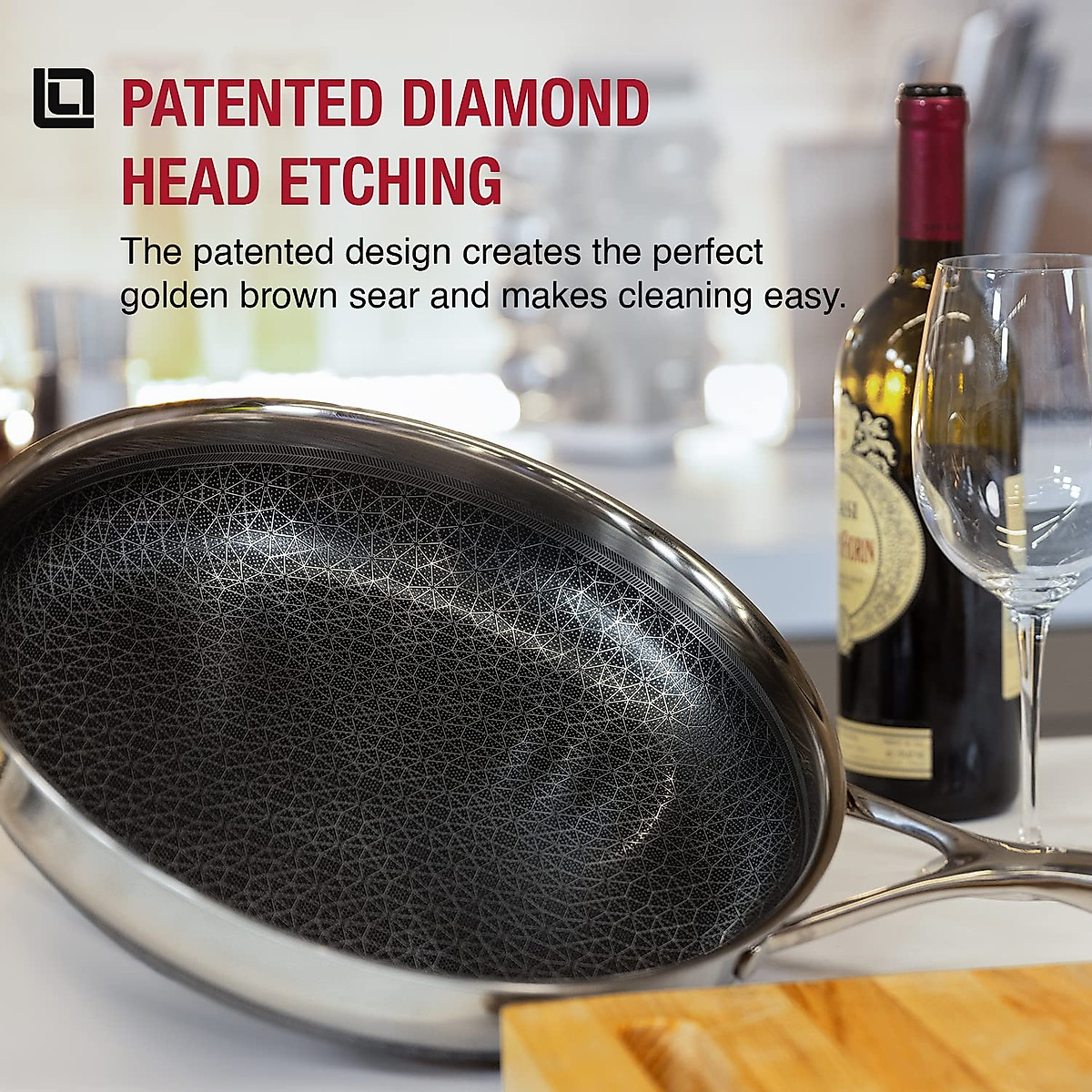 LIVWELL DiamondClad 12-inch Nonstick Hybrid Wok Stir Fry Pan - Home and Kitchen Gift - Stainless Steel Wok - Dishwasher and Oven Safe - Honeycomb Wok - PFOA-free - Honeycomb Cookware - Silver/Black