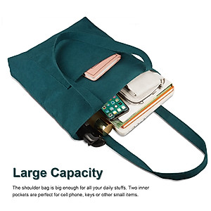 Kememo Corduroy Tote Bag with Zip, Shoulder Bag Women's Hobos Handbags Large Capacity Shopping Bag with Inner Pocket, Green