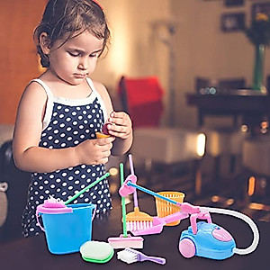 9 Pieces Miniature Dollhouse Cleaning Supplies, Mini Mop, Dustpan, Brush, Broom and Bucket Housework Tools, Doll House Accessories Pretend Play Decoration