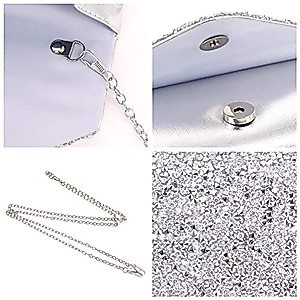 Gabrine Womens Evening Bag Handbag Clutch Purse Rhinestone-Studded Flap for Wedding Party Prom(Silver)
