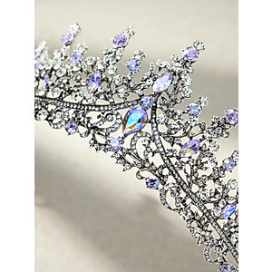 SWEETV Purple Iridescent Tiara Crown Queen Crowns for Women Aurora Borealis Crystal Princess Tiara Hair Accessories for Prom Cosplay Birthday Halloween