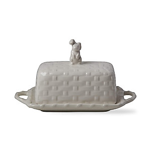 TAG Bunny Rabbit White Basketweave Easter Butter Dish With Cover White