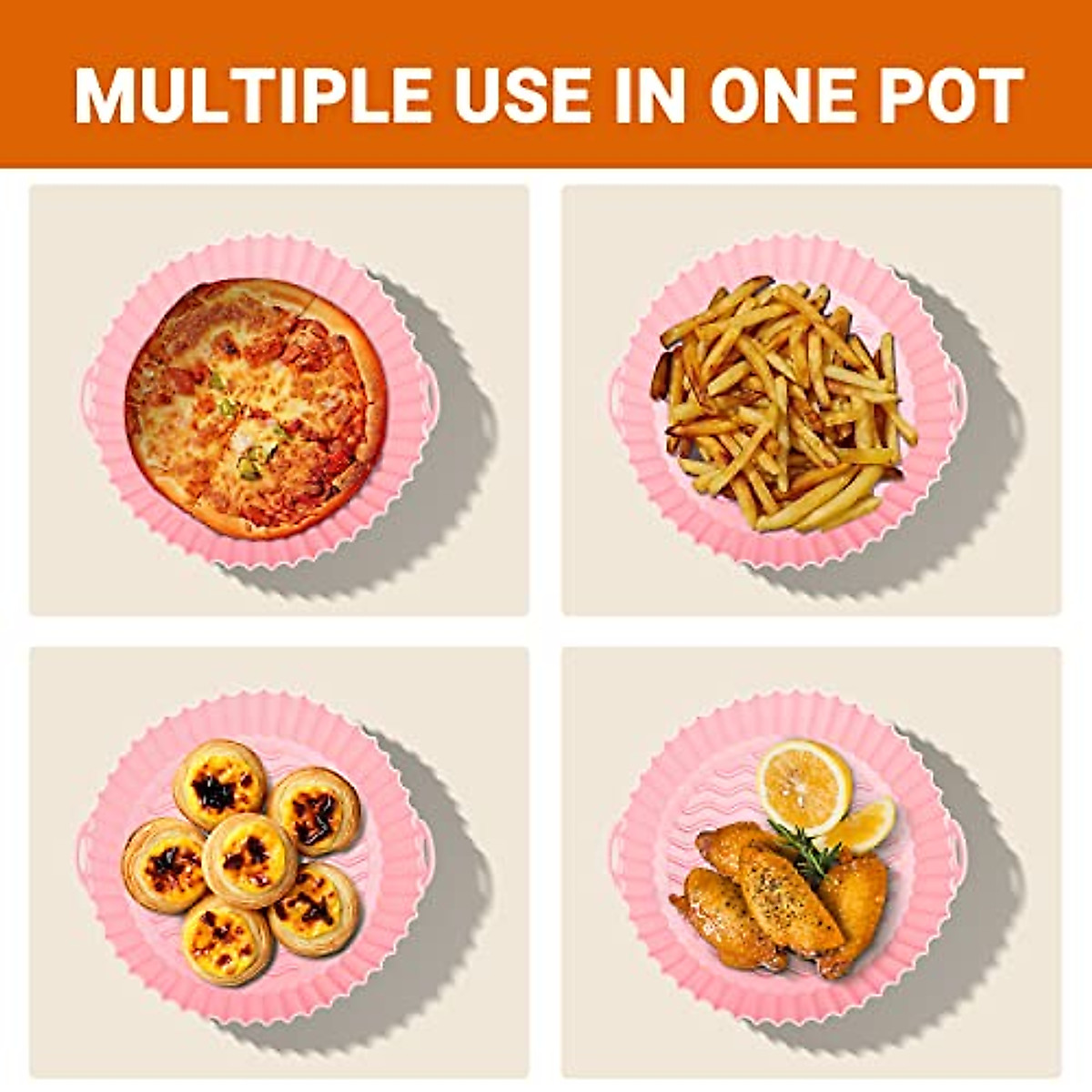 Suice Air Fryer Silicone Pot 7.5 Inch, Round Silicone Liner for 3-5qt Air Fryer, Reusable Silicone Baking Tray Replacement of Paper Liner Non Stick Air Fryer Basket Pink Kitchen Appliance Accessories