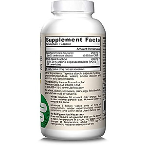 Jarrow Formulas Saccharomyces Boulardii Probiotics + MOS 5 Billion CFU Probiotic Yeast for Intestinal Health Support, Gut Health Supplements for Women and Men, 90 Veggie Capsules, 90 Day Supply