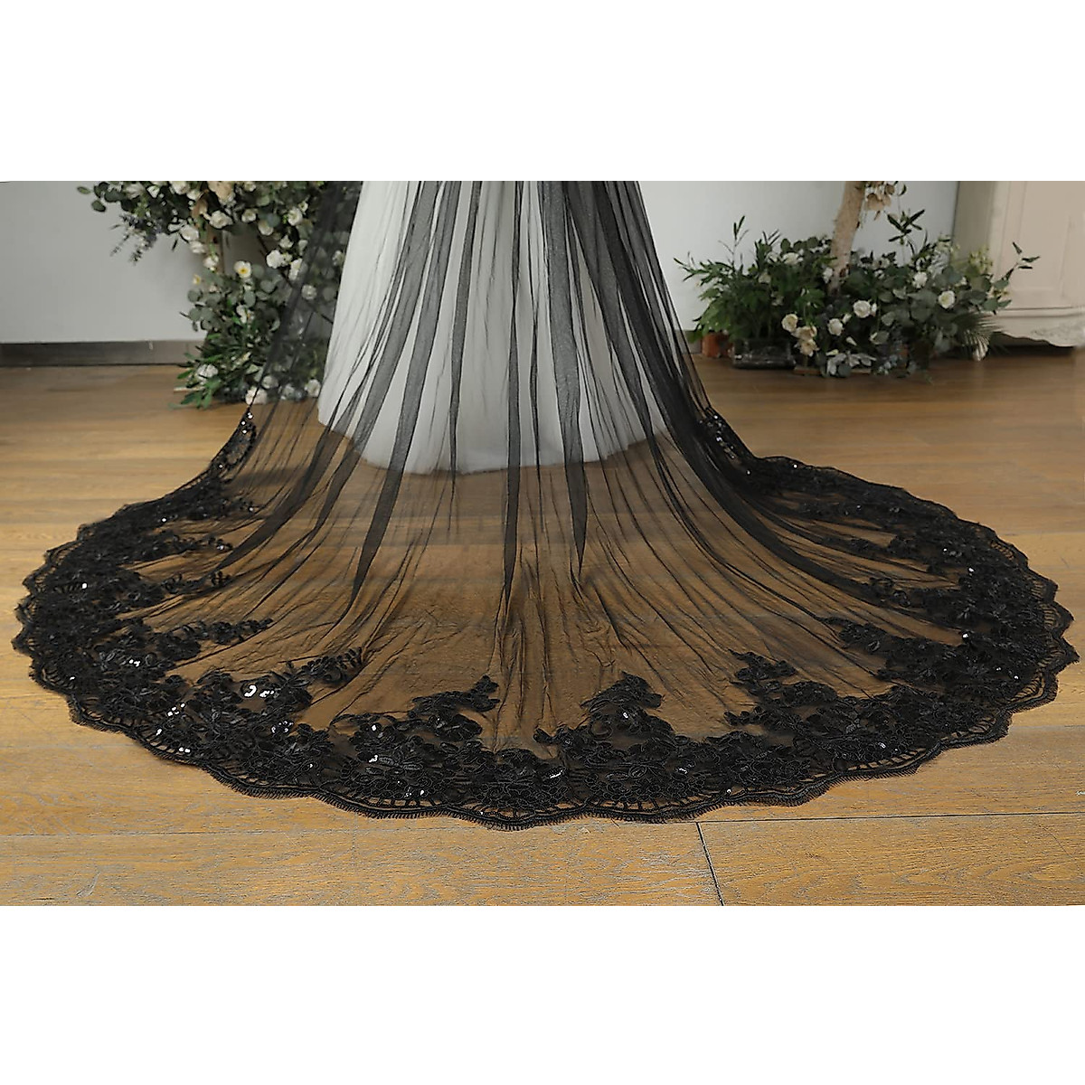 EllieHouse Womens 1 Tier Cathedral Length Wedding Bridal Veil With Comb X66 Black