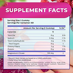 Sugar Free Magnesium Gummies - Calming Anti-Stress Gummies, Magnesium Supplement to Support Stress Relief, Sleep, Heart Health, Nerves, Muscles and Bones, Kids, Adults, Vegan, High Absorption, Non-GMO