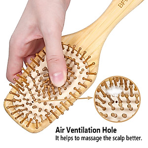 Bamboo Hair Brush with Paddle - Rounded Wood Bristles for Detangling and Gently Massaging Scalp by BFWood, Reduces Frizz and Static