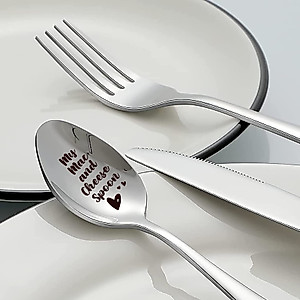 family Kitchen My Mac and Cheese Spoon, Engraved Stainless Steel Coffee Cheese Spoon, Gift for Sister Friend Colleague Cheese Lovers Birthday Christmas Thanksgiving Graduation Gifts
