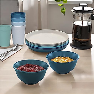18-Piece Plates and Bowls Cups Set Wheat Straw Microwave Safe Plastic Dinnerware Set for Pasta,Cereal, Salad,Side Dishes,Kitchen, Camping, RV