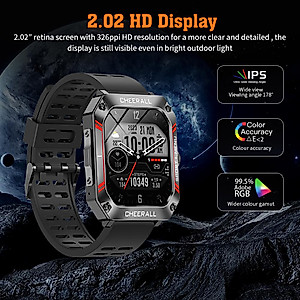 Cheerall 2.02” HD Touch Screen Military Smart Watch for Answer Make Calls, Tactical Fitness Tracker with Games 120+ Workout Modes Heart Rate SpO2 Sleep Monitor for Android iOS (Orange)