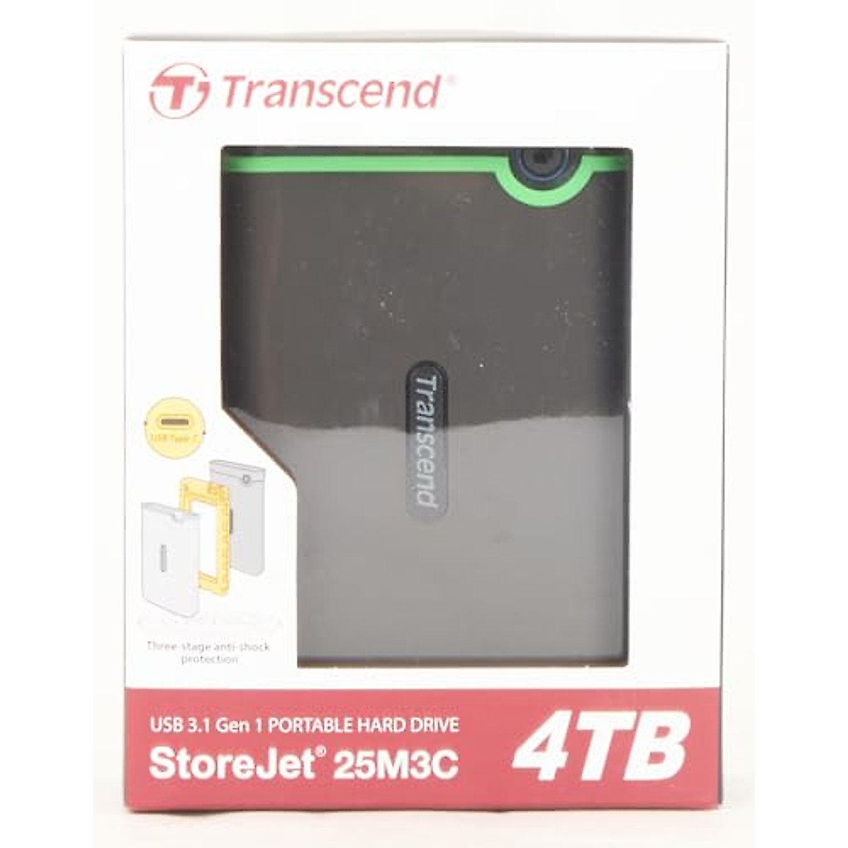 Transcend TS4TSJ25M3C 4TB USB 3.1 StoreJet Type-C Rugged External Hard Drive