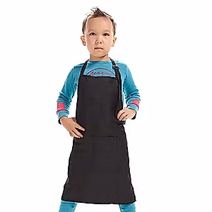 H.BETTER Kid Apron Adjustable Strap with 2 Pockets Painting Cooking Craft Backing Unisex Age 8-12(Black)