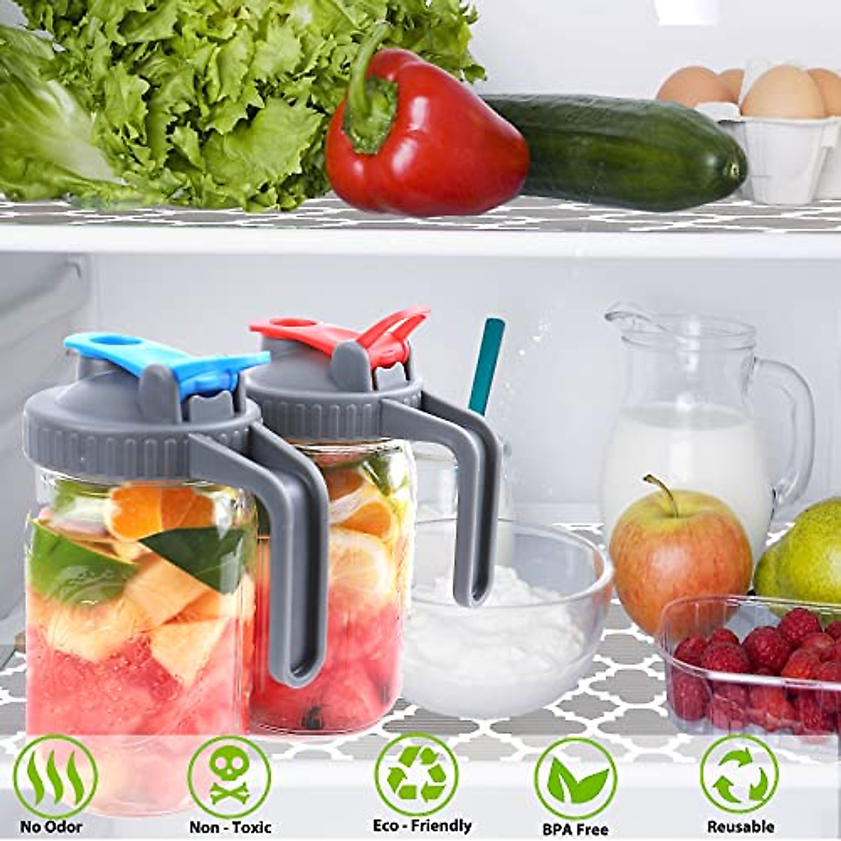 Mason Jar Lids With Pour Spout Wide Mouth Mason Jar Pitcher Lid With Handle/Flip Cap Airtight & Leak-Proof Pour Lids Turns Your Mason Jar Into Pitcher (Jar Not Included)