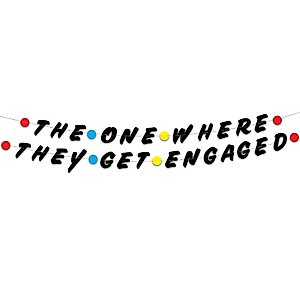 Friends Themed Engagement Party Black Glitter Banner - Wedding Announcement and Bridal Shower Decorations