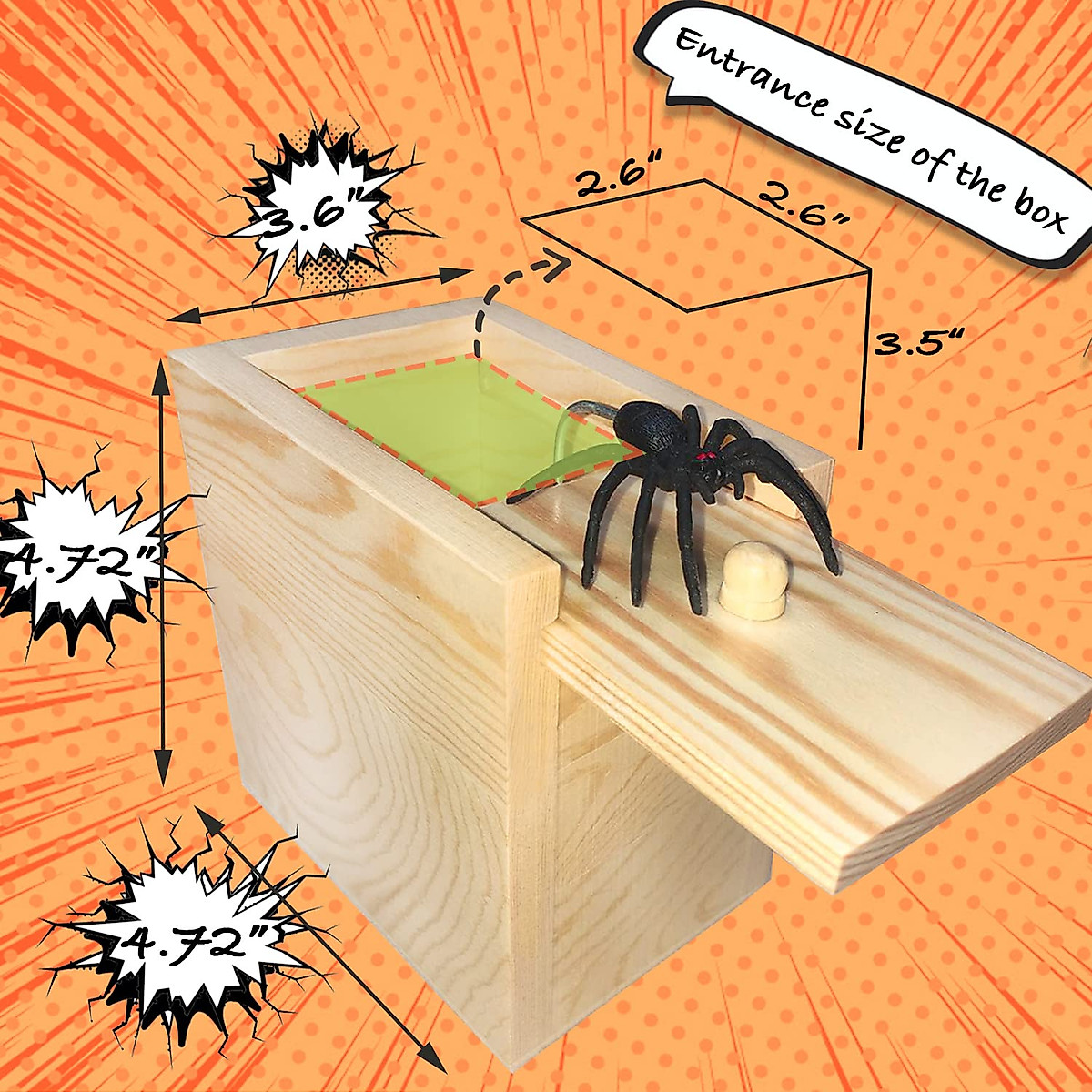 Jishi Large Spider Prank Box Gag Gift, Funny Wooden Surprise Gift Box for Money Cash Card, Spider Stocking Stuffers Prank Toys for Kids 4-8-12 Boys, Christmas White Elephant Gifts for Adults Men Women