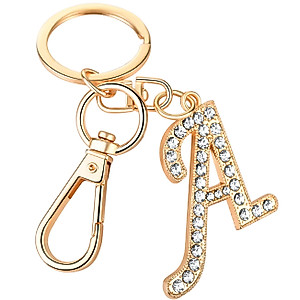 AlphaAcc Keychain for Women Purse Charms for Handbags Crystal Alphabet Initial Letter Pendant with Key Ring,Letter A