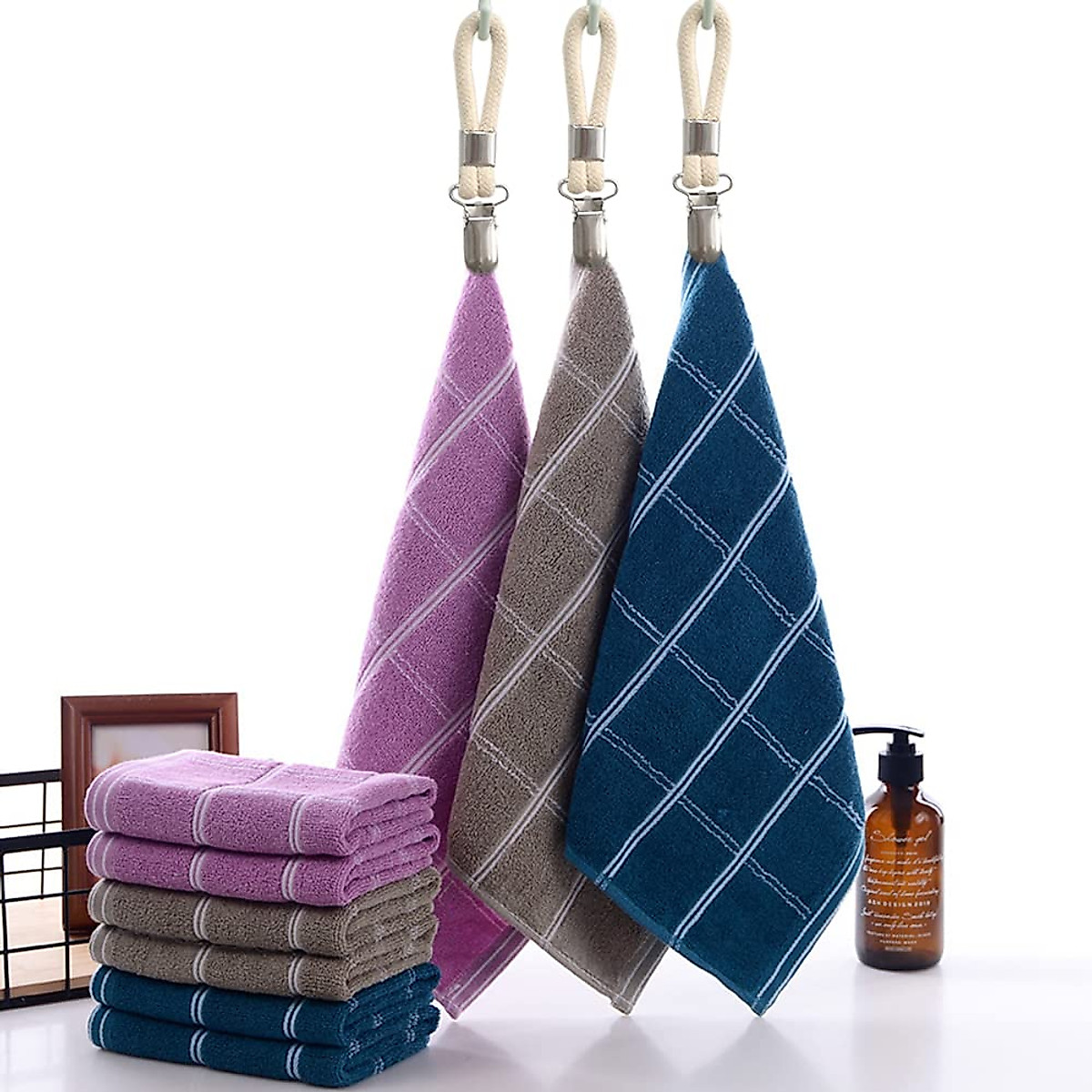 Kirmoo Tea Towel Clips for Hanging with Loop Cotton Metal Cloth Hook Clip Hangers for Home Storage Kitchen Towel Hooks Holder Beige-Set of 4 (4)