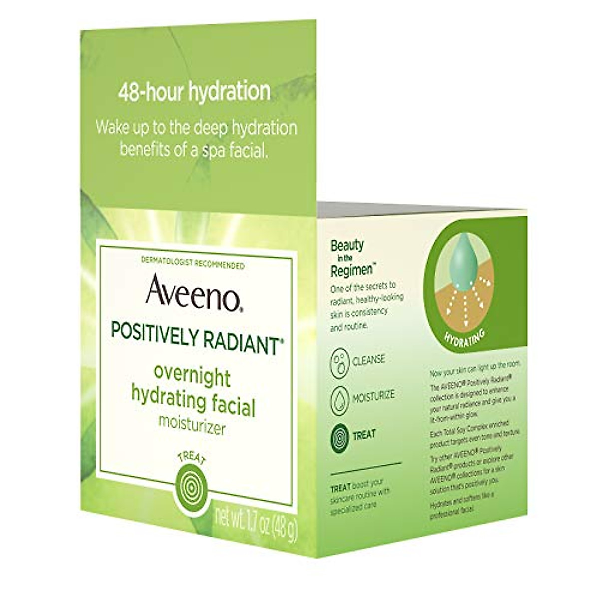 Aveeno Positively Radiant Overnight Hydrating Facial Moisturizer with Soy Extract and Hyaluronic Acid, Oil-Free and Non-Comedogenic, 1.7 oz