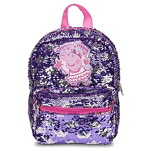 Peppa Pig Mini Backpack for Girls for Kindergarten & Elementary School, 10 Inch, Flip Sequins Patch, Adjustable Straps, Lightweight Travel Bag for Kids