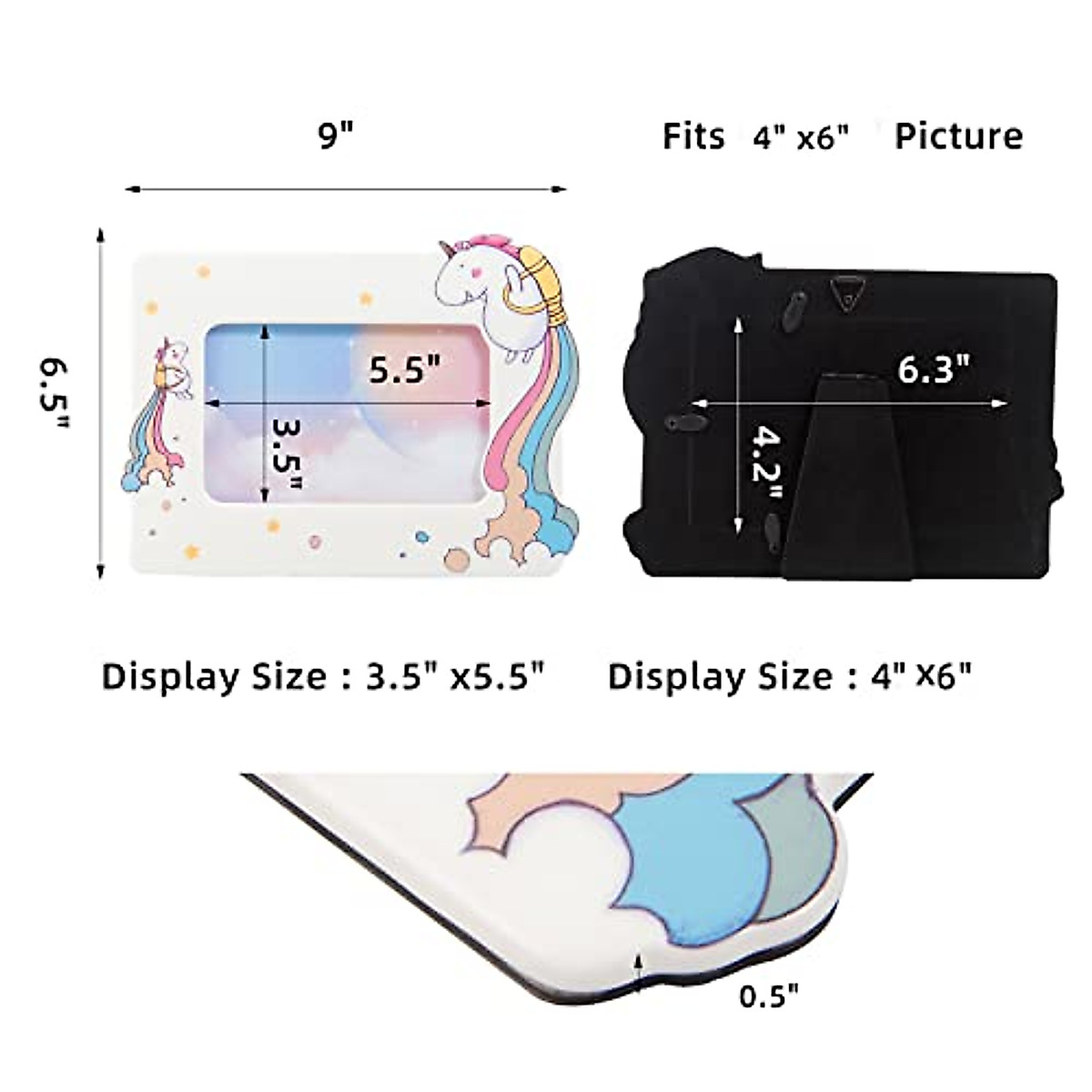 Ceramic Picture Frame Rainbow Decorative with High Definition Really Plexiglass Sheet for Table Top Desk Photo Display or Hanging White Color Memento (4x6/5x7)