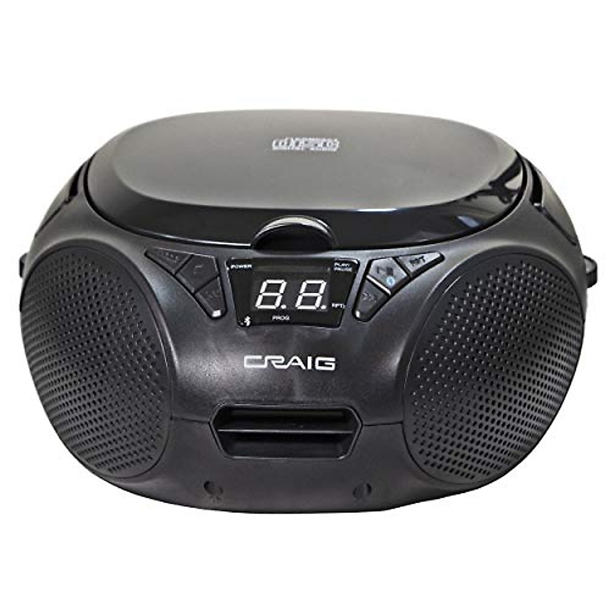 Craig CD6925BT-BK Portable Top-Loading Stereo CD Boombox with AM/FM Stereo Radio and Bluetooth Wireless Technology in Black | LED Display | Programmable CD Player | CD-R/CD-W Compatible | AUX Port |
