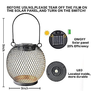 Solar Lantern - Hanging Solar Lights Outdoor Waterproof, Mesh Metal Lantern Decorative Solar Powered Patio Decor for Garden Yard Backyard Porch Table Pathway Tree Lighting, Warm White, 2 Pack