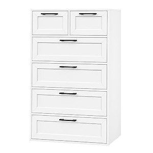 BOTLOG 6 Drawer White Dresser, Tall White Dresser with Large Storage Space, Modern Storage Chest of Drawers, Wood Closet Dresser for Living Room, Hallway, Entryway