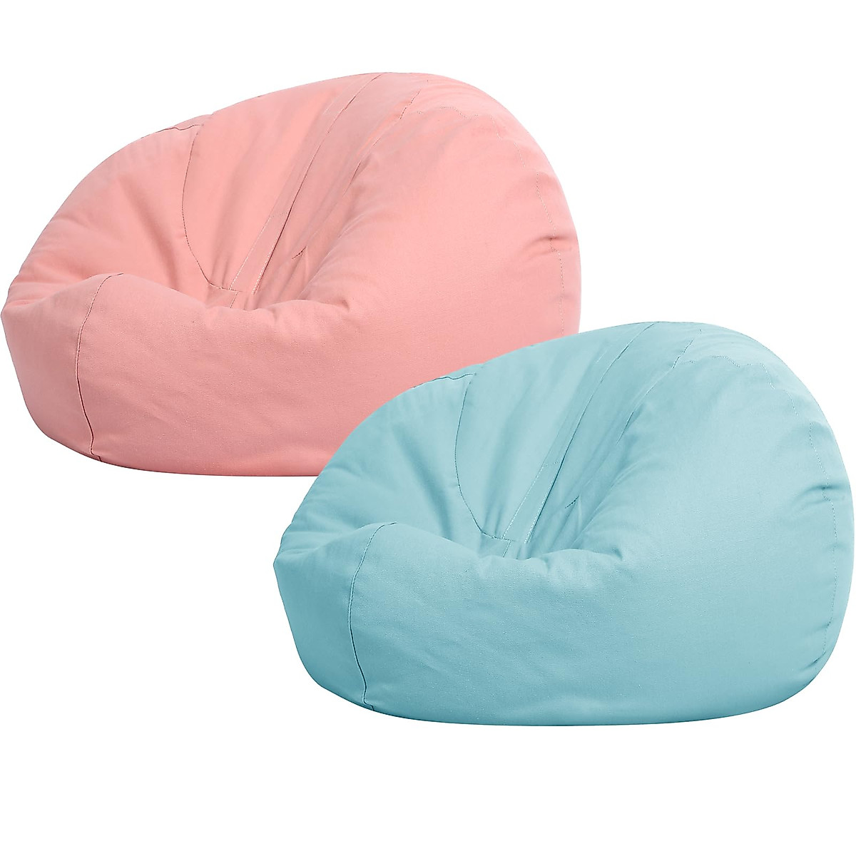 Sliner 2 Pcs Stuffed Animal Storage Bean Bag Chair Cover for Kids Adults (no Filler) Large Stuffable Zipper Beanbag Cover for Organizing Plush Toys or Memory Foam(Pink and Green, Small)