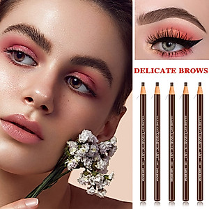 5P Waterproof Eyebrow Pencil,Pull Cord Peel-off Brow Pencil Microblading Eyebrow Pen Supplies Set Brow Pen Eyebrow Tattoo Makeup for Marking,Filling and Outlining,with Eyebrow Trimming Tool(Dark Brown)