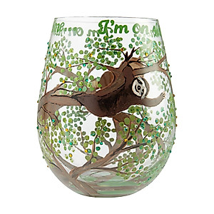 Enesco Designs by Lolita Sloth Time Hand-Painted Artisan Stemless Wine Glass, 1 Count (Pack of 1), Multicolor