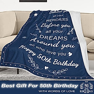 Happy 50th Birthday Gifts for Men Women Blanket 1973 50th Birthday Decorations 50 Years Old Gift for Husband Wife Dad Mom Back in 1973 Flannel Fleece Soft Throw Blanket for Bed Sofa 60x50 Inches