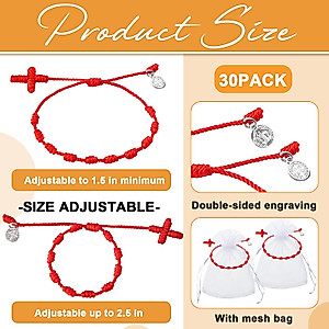 Yinkin 30 Pieces St Benedict Medal Rosary Bracelet Bulk Adjustable Knot String Braided Bracelet Baby Protection Mexican Bracelets with Mesh Bags for Women Men Girls Boys Minimalist Jewelry (Red)