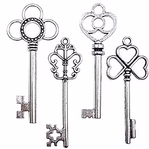 40 pcs Large Antique Silver Steampunk Vintage Skeleton Keys for DIY Wedding Party Gifts Jewelry Necklace Pendants Decoration (4 Different Style x 10)
