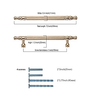 KNOKLOCK 10 Pack 5 Inch(128mm) Kitchen Cabinet Handles Gold Knurled Cabinet Pulls Kitchen Cabinet Hardware Drawer Pulls for Dresser Cupboard Wardrobe