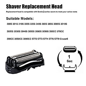 32B/21B Replacement Blade for Braun Series 3 Proskin Electric Shaver,Compatible with Braun S3 Wet and Dry Replacement Head，for Braun Foil Shaver Heads 3040s,3010s,340s-4,3000 Model Etc(2-Pcs)